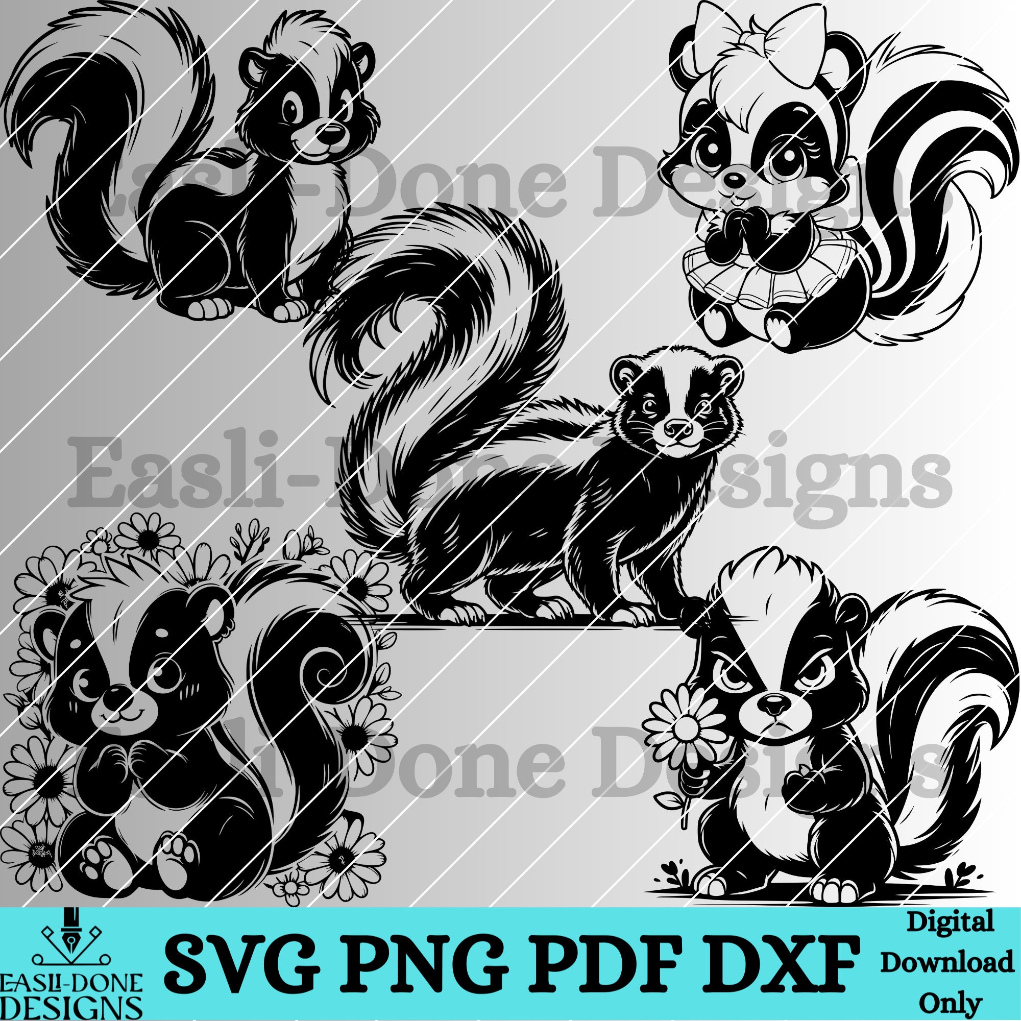 Skunk SVG PNG Pdf and Dxf Files Instant Download Set of 10 Adorable ...