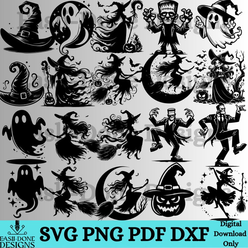 Halloween SVG Clipart Bundle: Dancing Monsters, Witch, Ghost (digital ...
