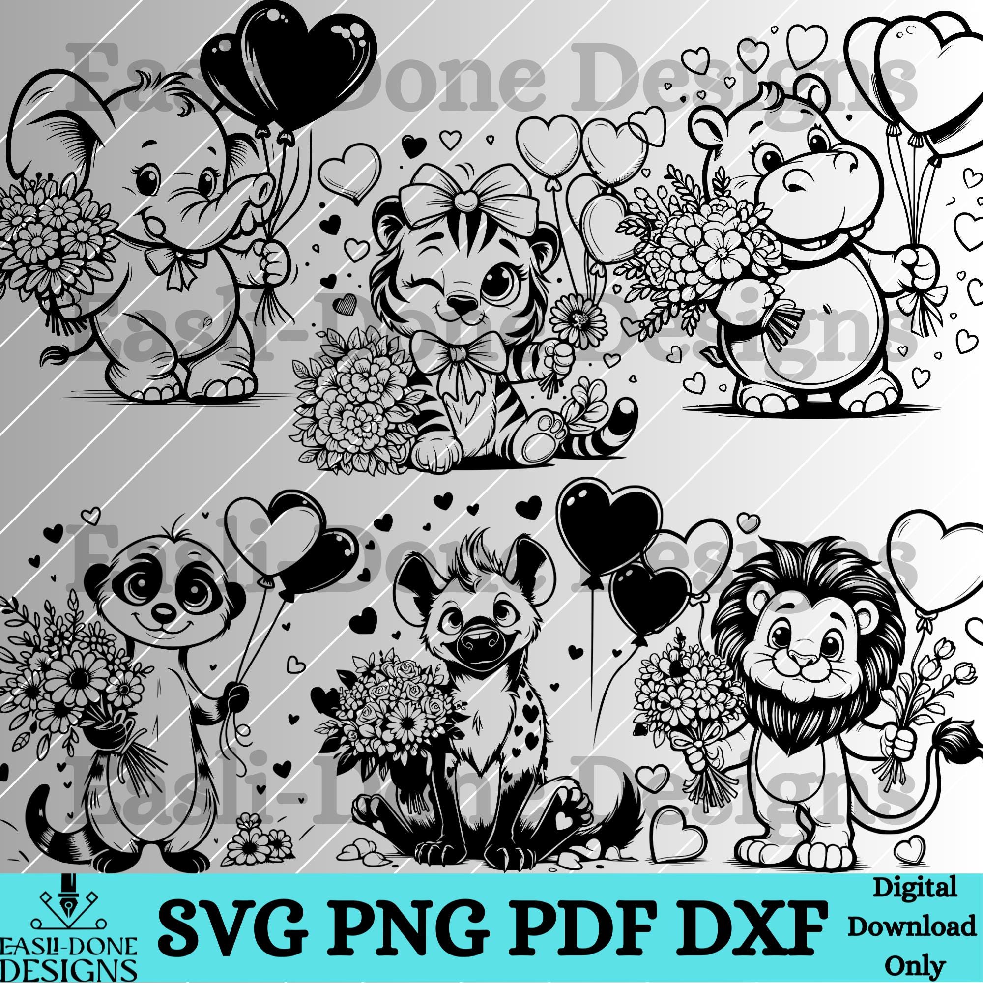 Safari Animal Valentine Clipart: Zoo Animal SVG Bundle (digital ...