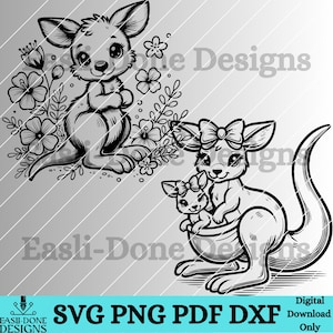 Kangaroo Outline Bundle SVG PNG Pdf Dxf File Formats Vector Baby ...