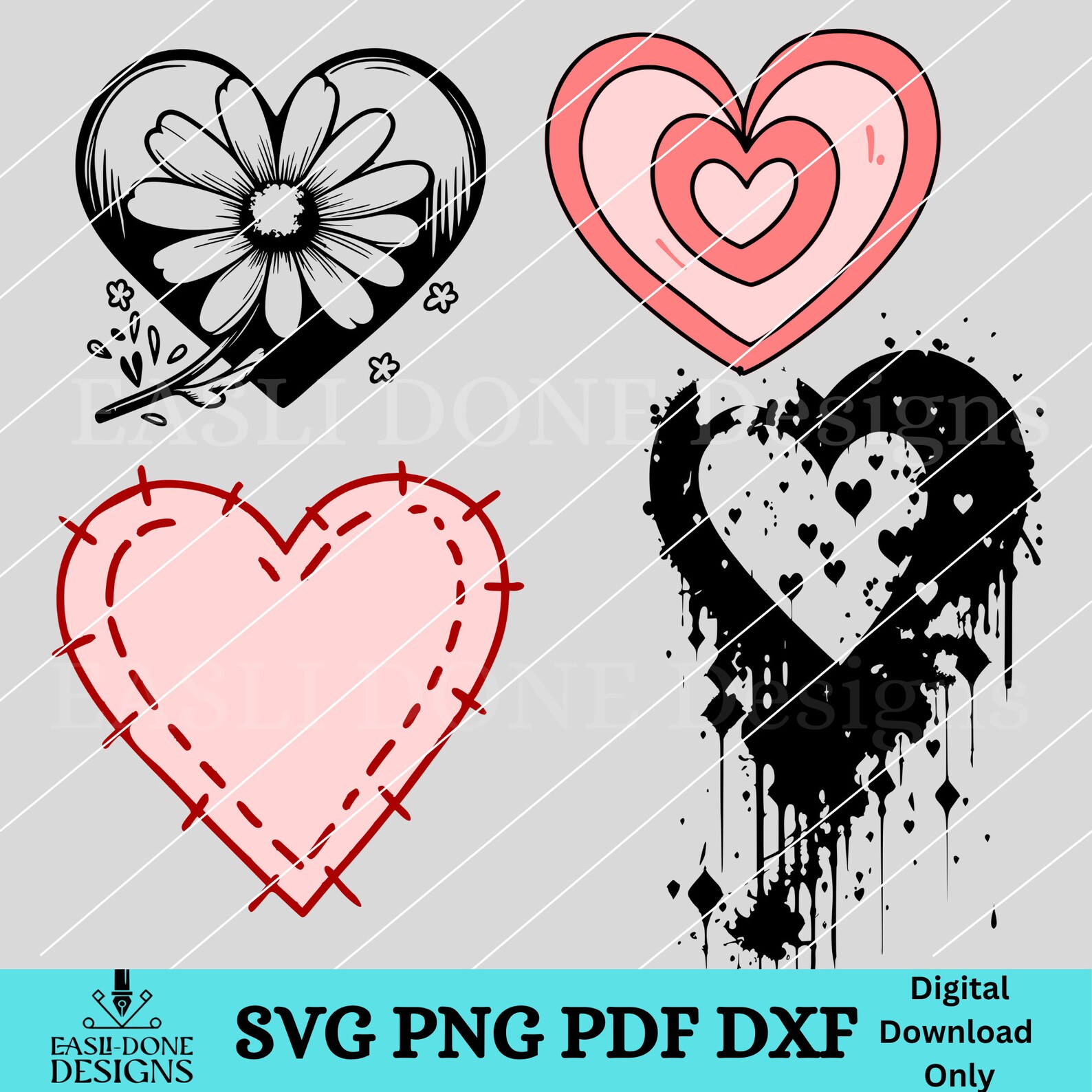 Unique Hearts SVG PNG Bundle Collection of 20 Hand Drawn and Modern ...