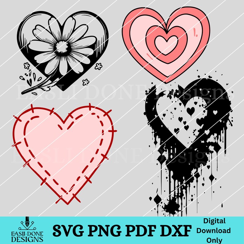 Unique Hearts SVG PNG Bundle Collection of 20 Hand Drawn and Modern ...