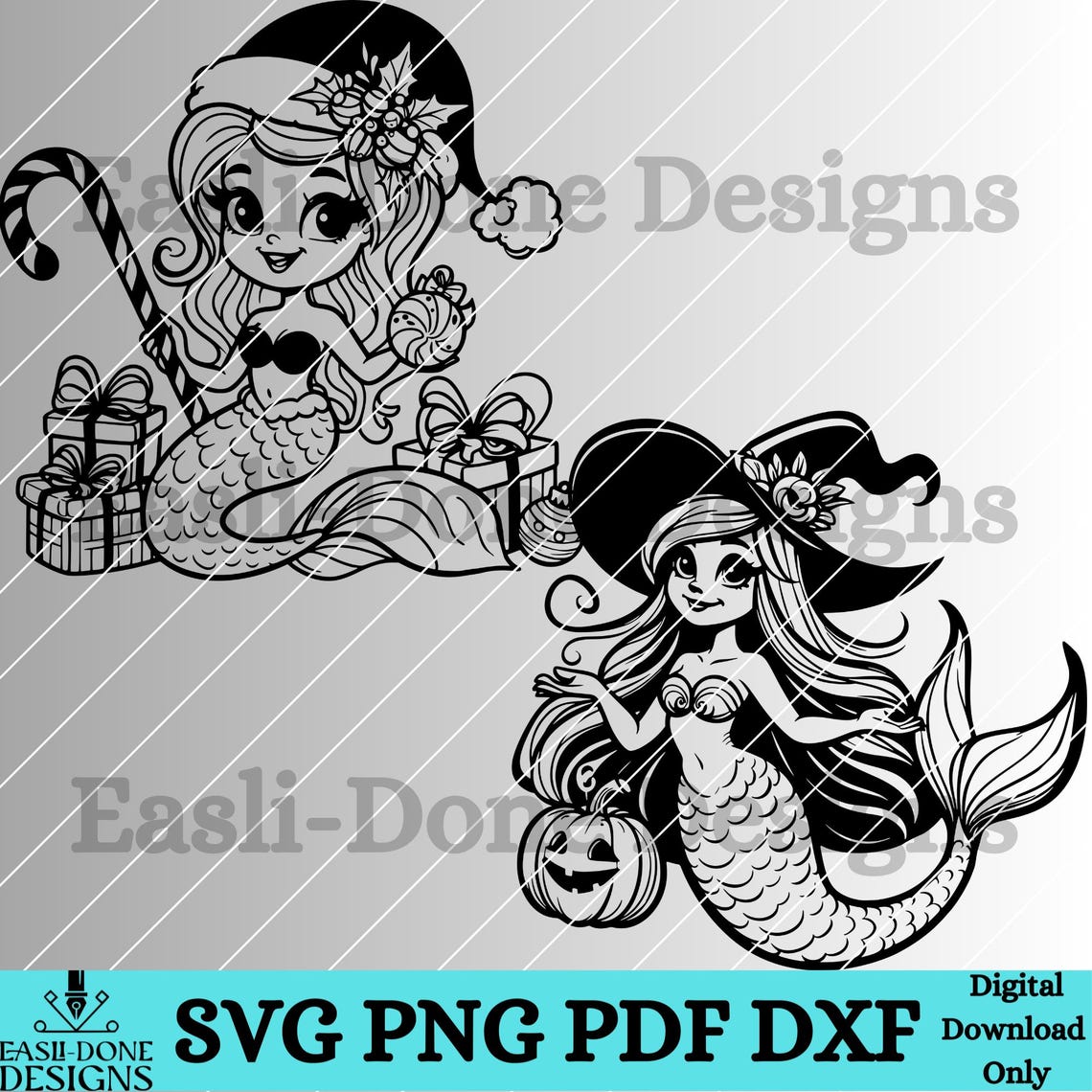 Mermaids Outline Digital File Bundle SVG PNG Pdf Dxf Files Laser and ...