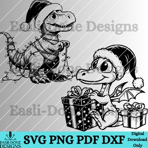 Dinosaur Christmas Bundle SVG PNG Pdf and Dxf Files, Cute Kawaii ...