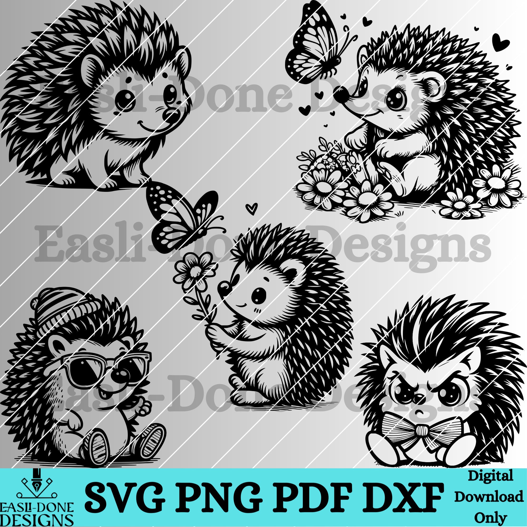 Hedgehog SVG PNG Bundle 10 Cute Unique Hedgehog Svg Png Pdf Dxf Cut and ...