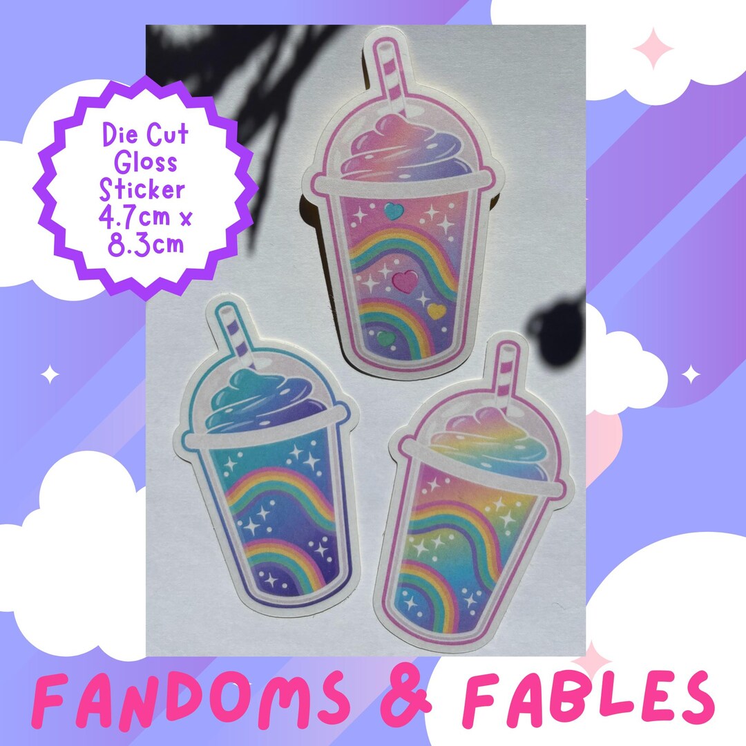 Rainbow Frappe Iced Coffee Cup Die Cut Glossy Sticker | Kindle | Laptop ...