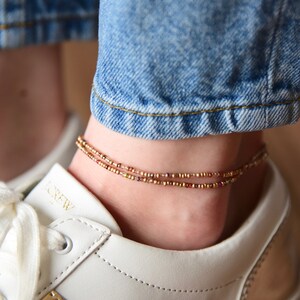 STARDUST - Gold Luster Beaded Anklet - Double Wrap Anklet - Stretchy Anklet - Anklets for Women ...