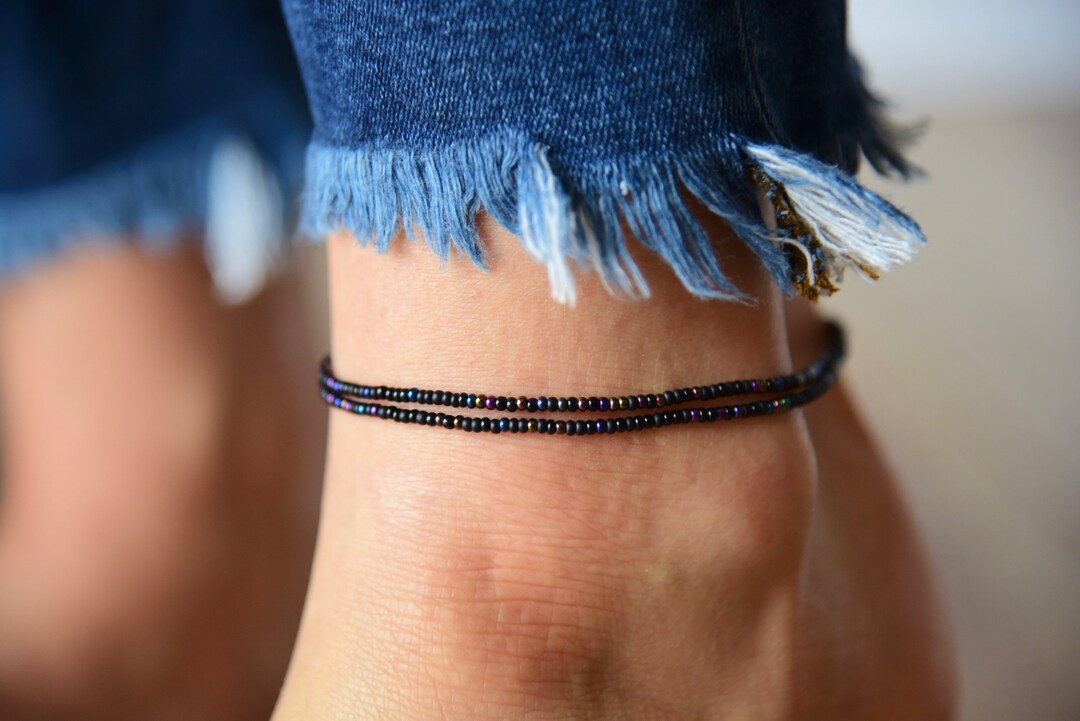 AURORA - Chic Black Anklet With Subtle Colors - Boheme Double Wrap ...