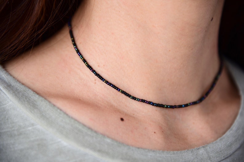 AURORA - Minimalist Black Choker With Hints of Color - Boheme Beaded ...