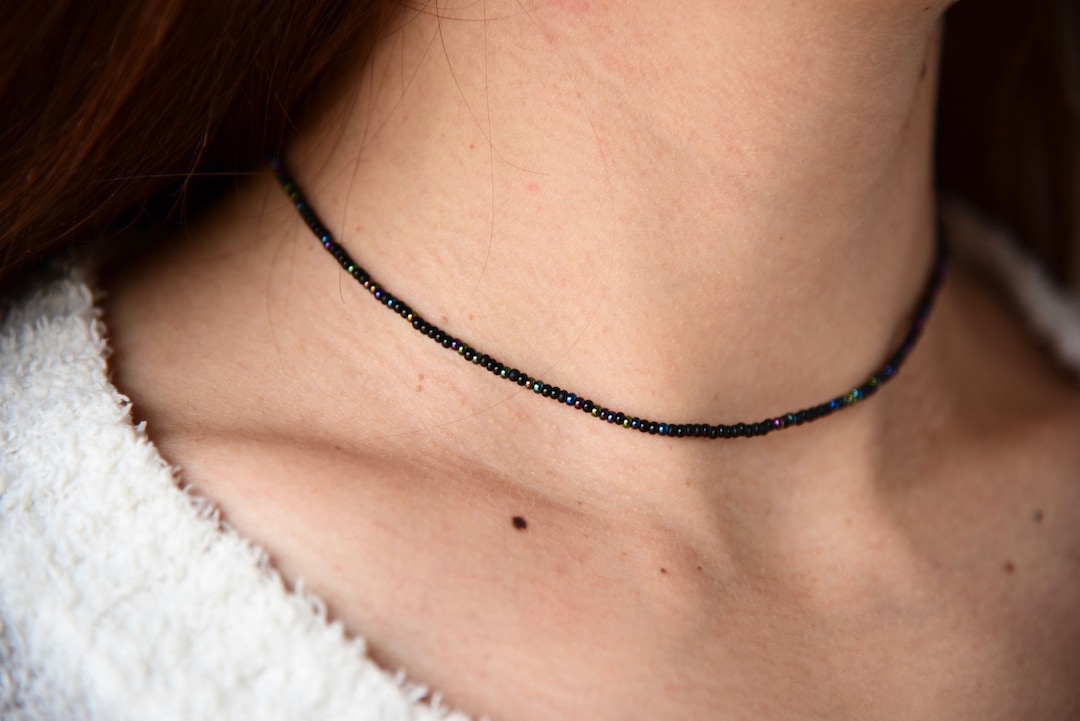 AURORA - Minimalist Black Choker With Hints of Color - With One Strand ...