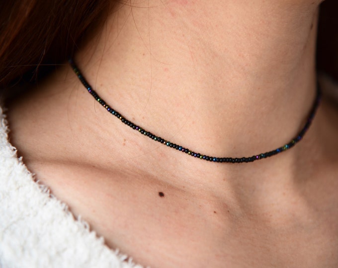 AURORA Minimalist Black Choker With Hints of Color With One Strand or ...