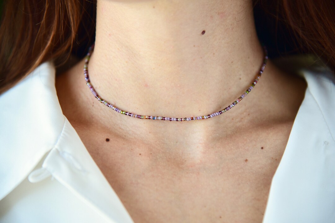 NEBULA Delicate Purple Boheme Stretchy Beaded Choker - Etsy