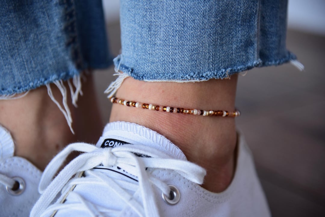 Golden Sands - Warm Amber Shades Beaded Anklet - Bohemian Anklet ...