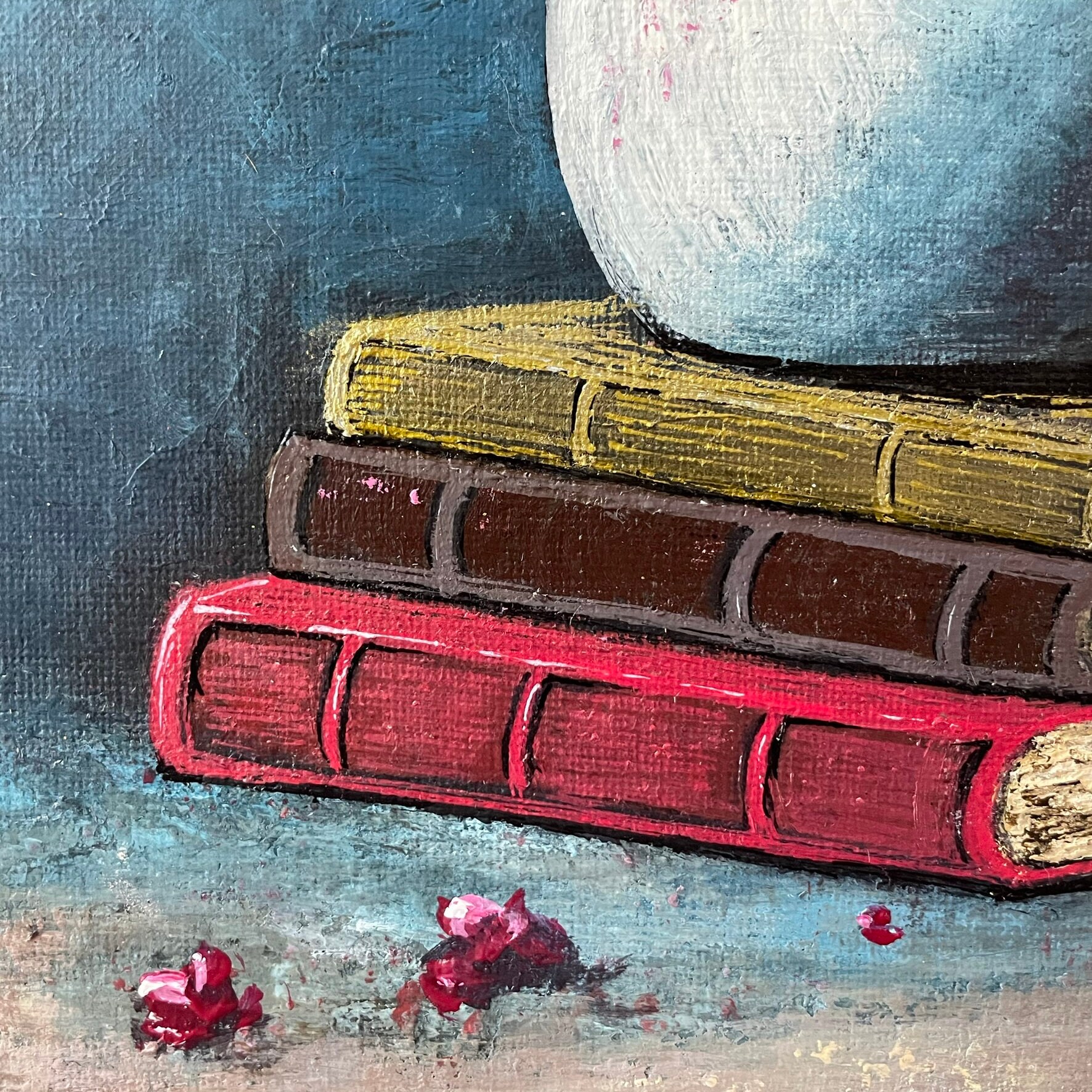 Peonies Painting With Bookstack. Original Painting on Canvas Impasto Style. Acrylic on 9x12 Inch ...