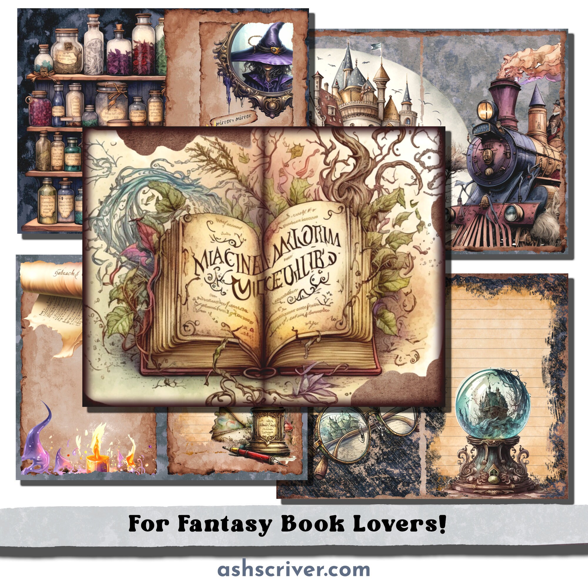 Magic School Book Journal Kit. Printable Junk Journal Half Pages of ...