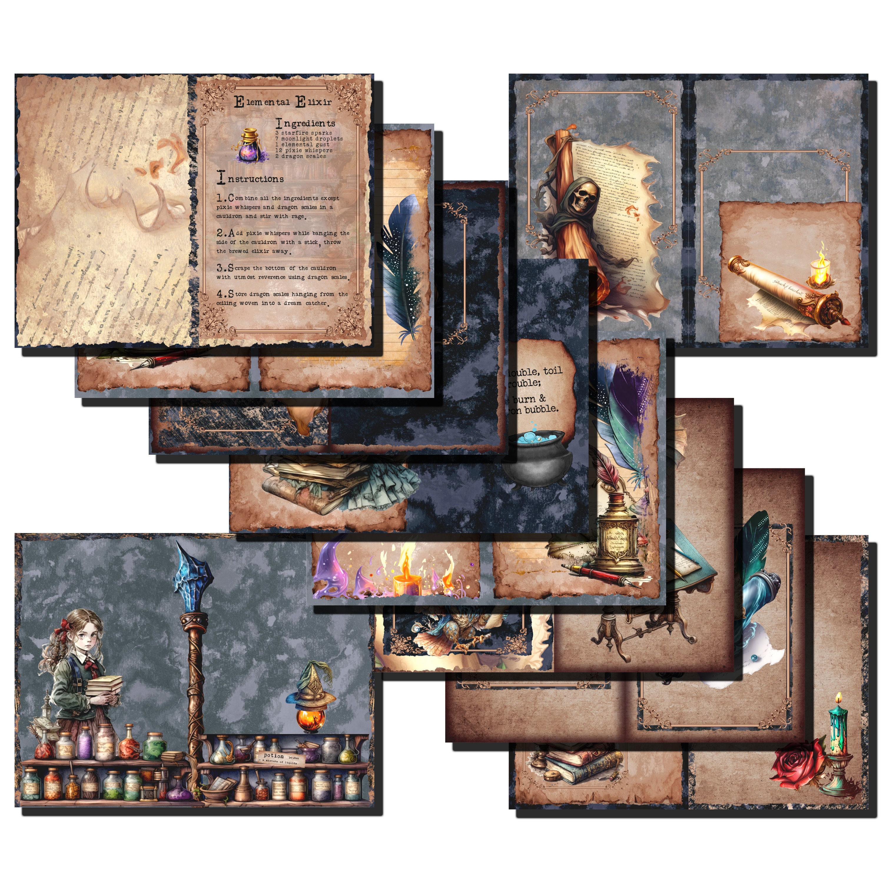 Magic School Book Journal Kit. Printable Junk Journal Half Pages of ...