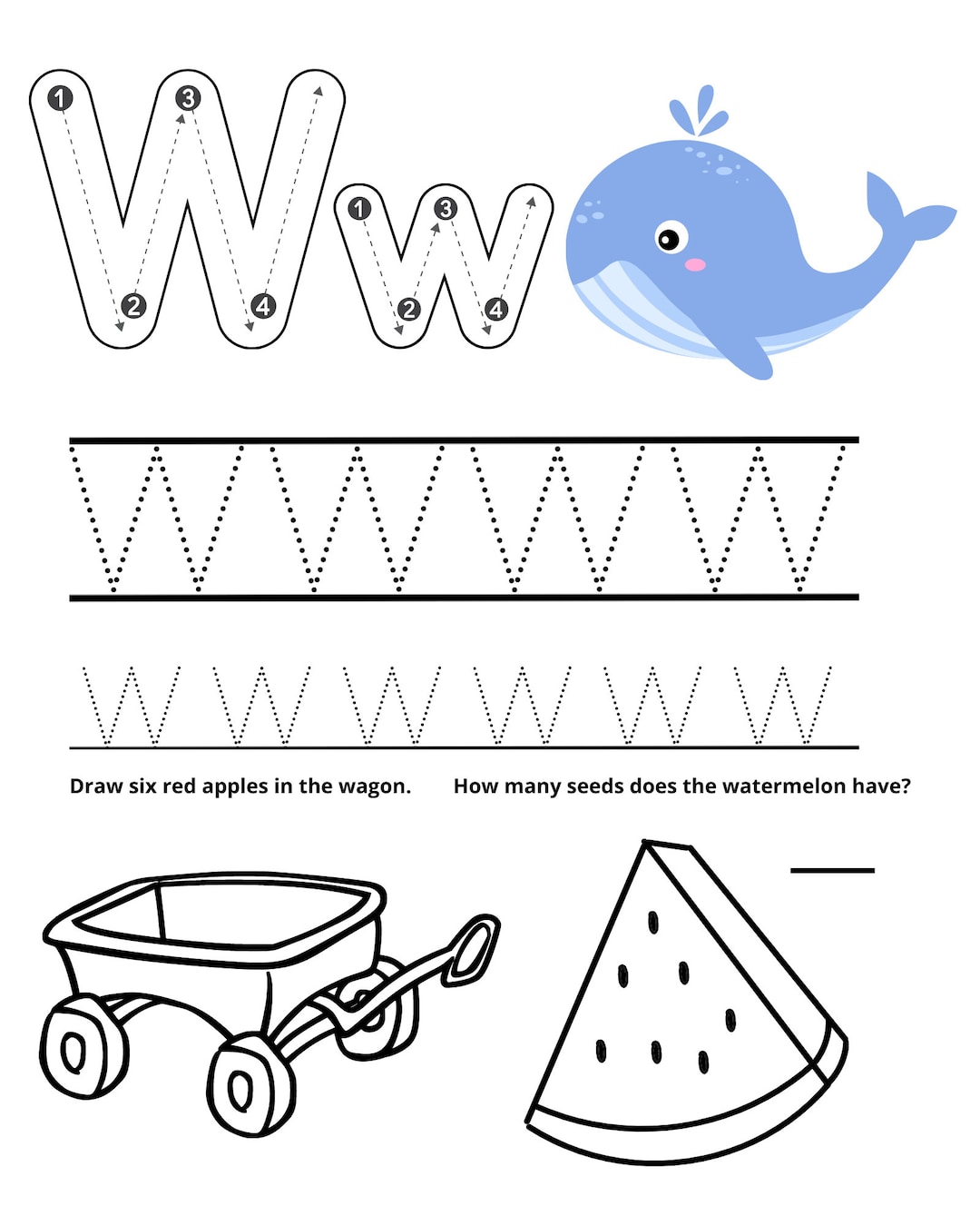 Letter W Worksheet - Etsy