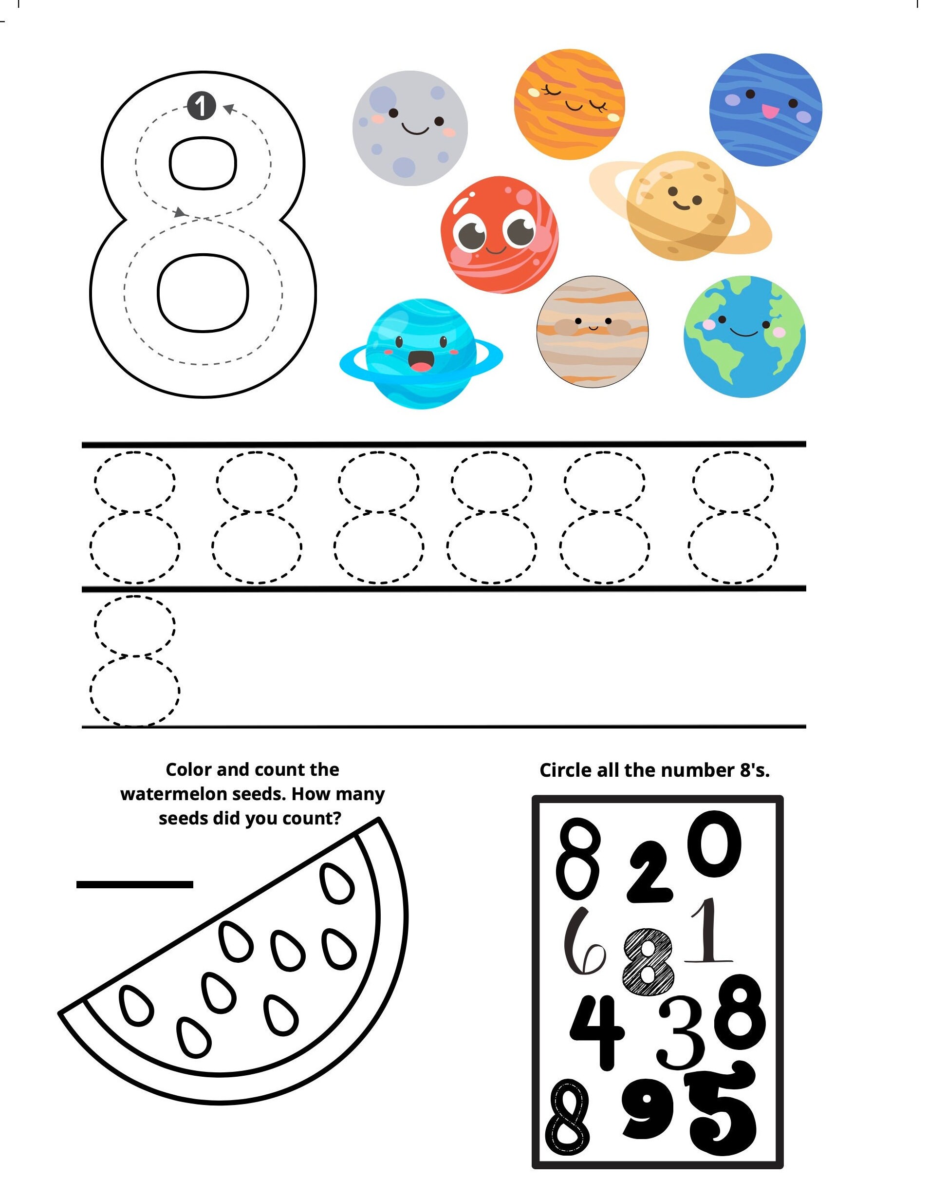 Printable Number 8 Worksheet - Etsy