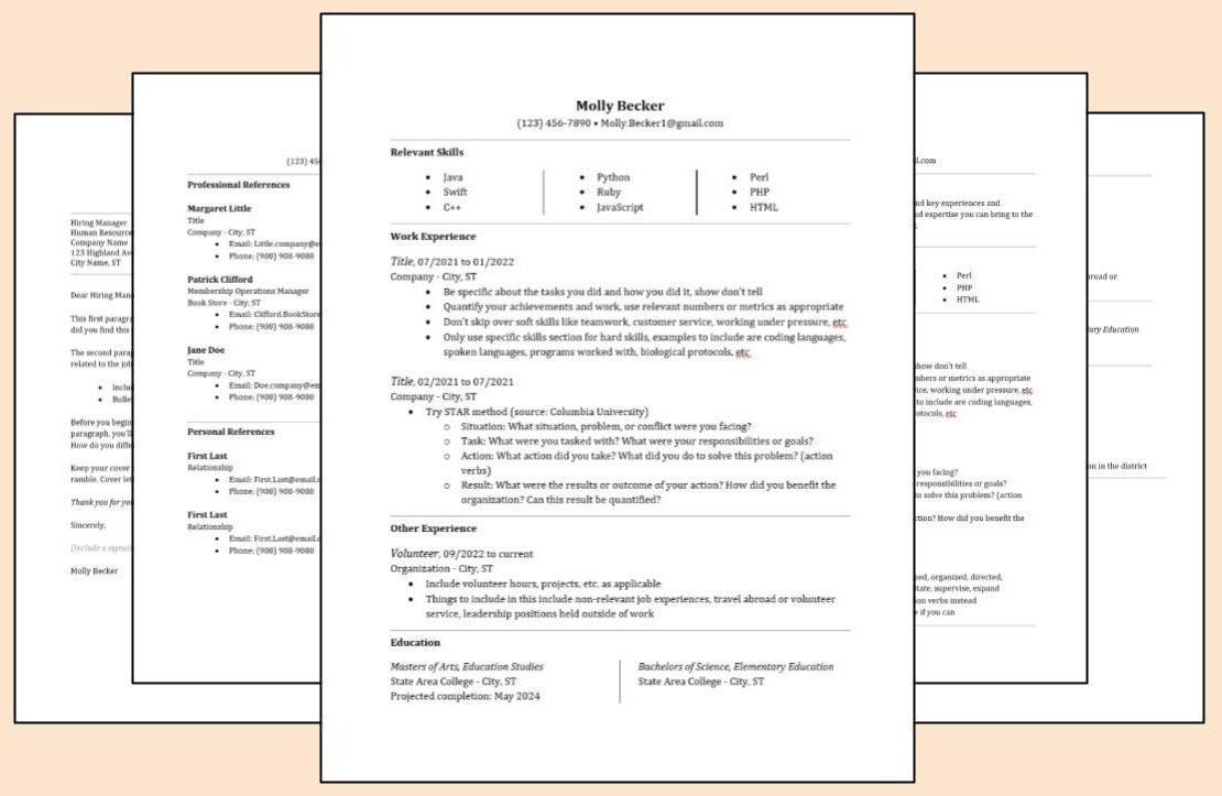 Professional Resume Template Becker Resume Microsoft Word - Etsy