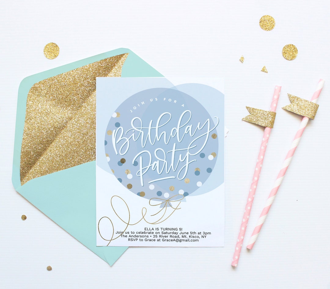 Blue Balloons Birthday Party Invitation Birthday Invite - Etsy