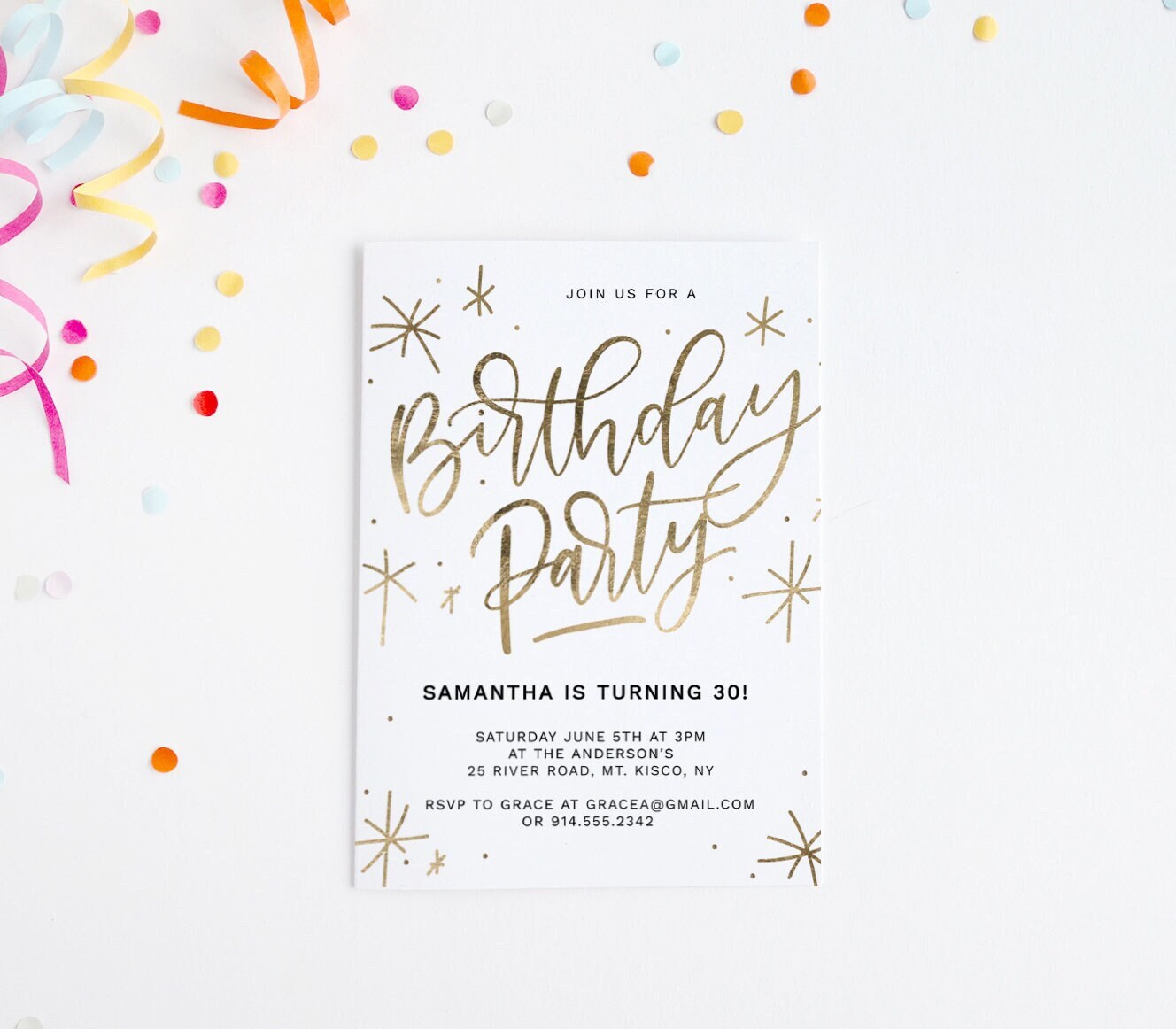 Gold Birthday Party Invitation, Birthday Invite, Editable Template ...