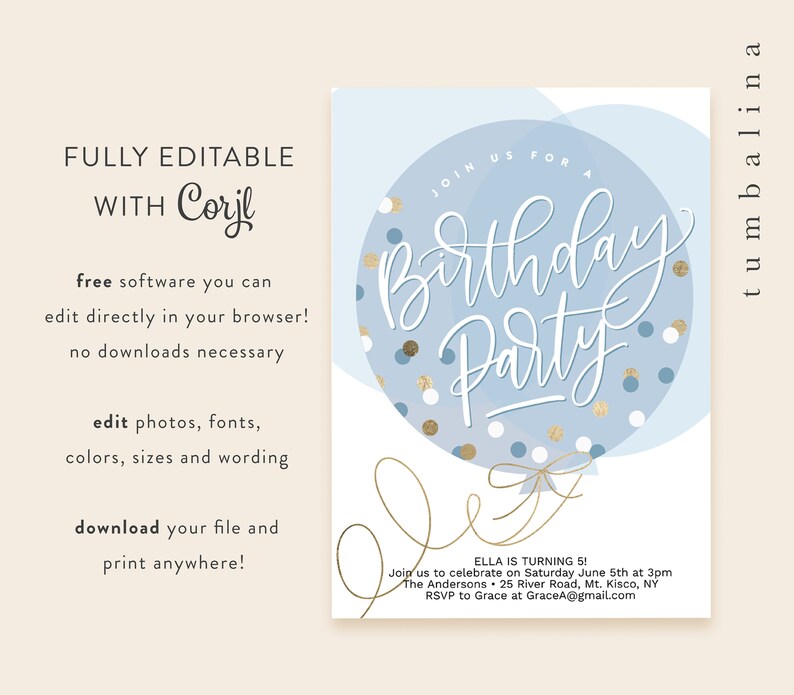 Blue Balloons Birthday Party Invitation Birthday Invite - Etsy