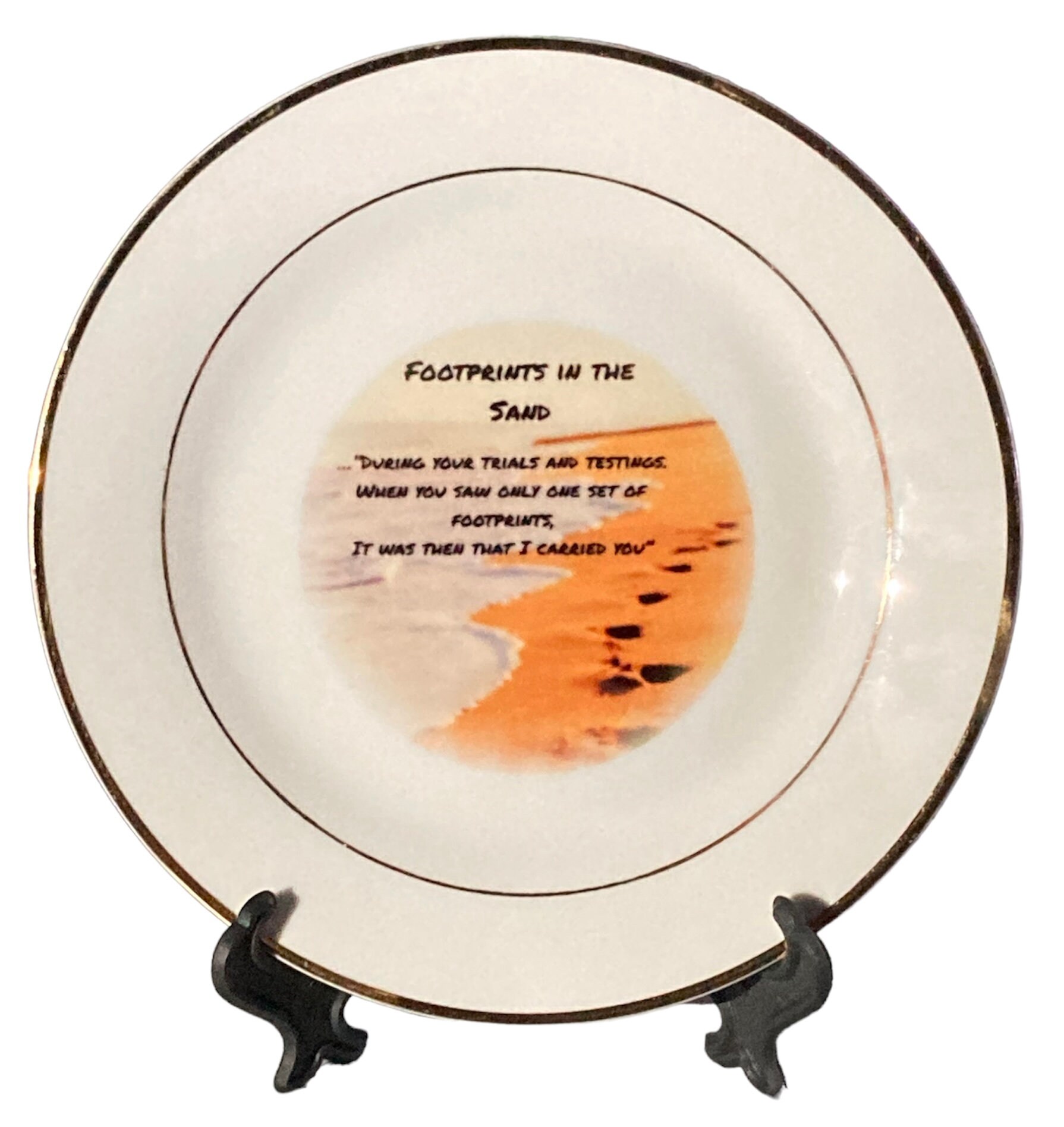 Keepsake Plate - Footprints in the Sand - Gift - Christian - Religious ...