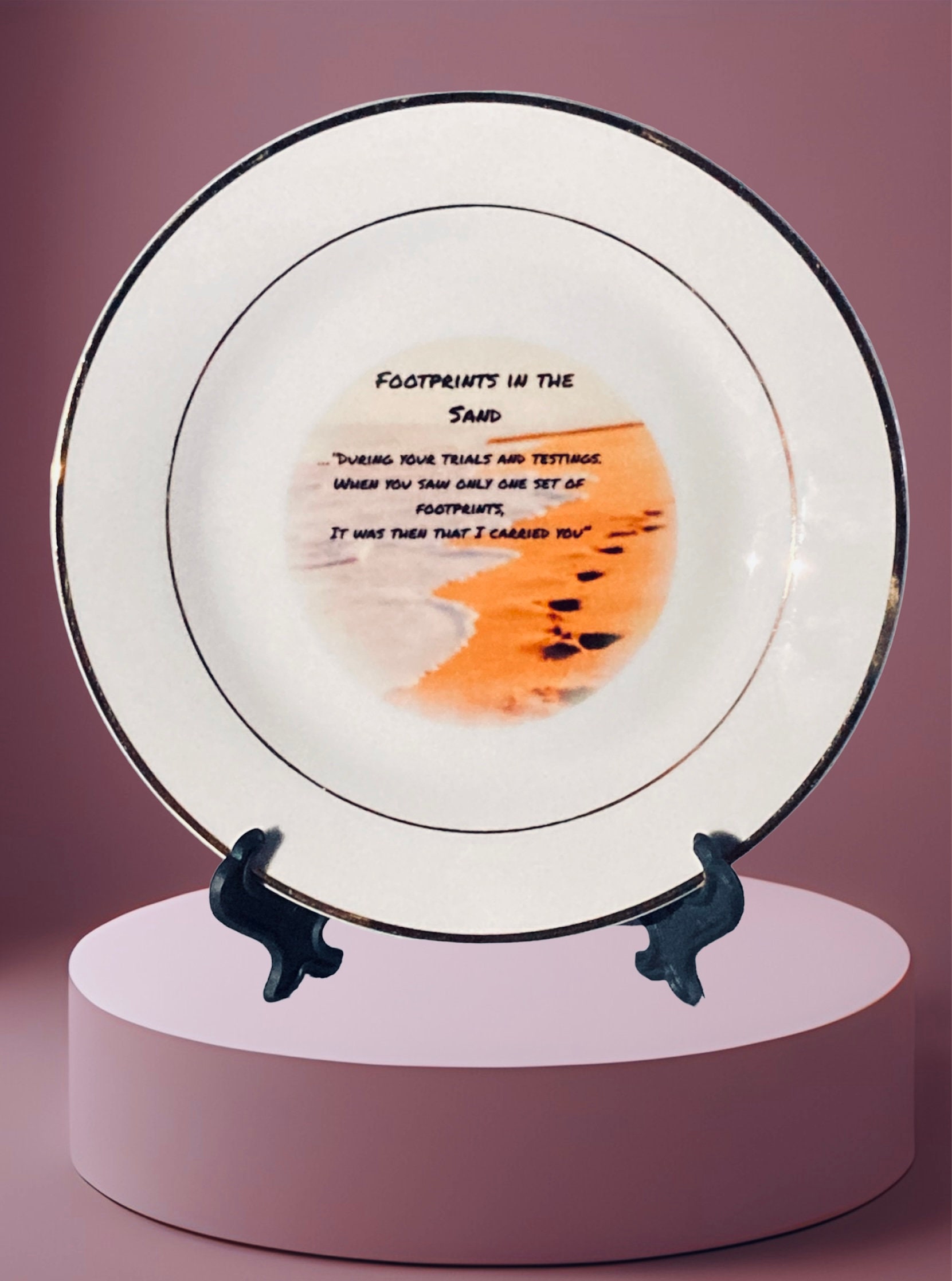Keepsake Plate - Footprints in the Sand - Gift - Christian - Religious ...