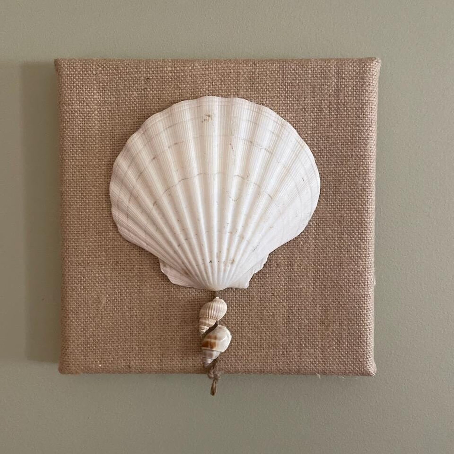 Scallop Shell on Burlap Wall Art - Nautical Wall Art - Beachy Scallop ...