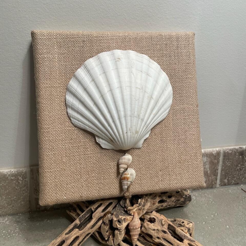 Scallop Shell on Burlap Wall Art - Nautical Wall Art - Beachy Scallop ...