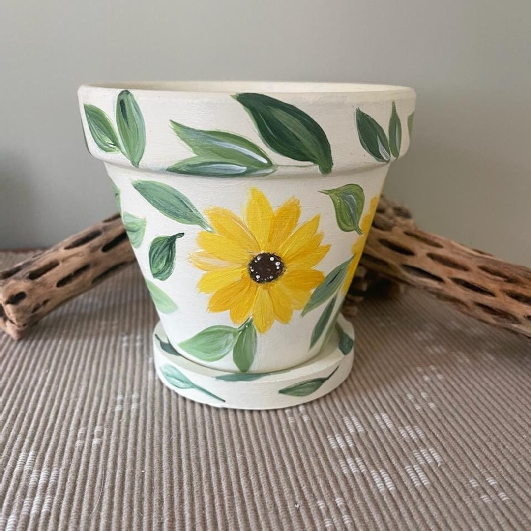 Hand Painted Daisy Pot Hand Painted Daisy Clay Pot Daisy Hand Painted ...