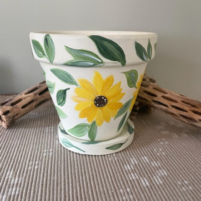 Hand Painted Daisy Pot Hand Painted Daisy Clay Pot Daisy Hand Painted ...