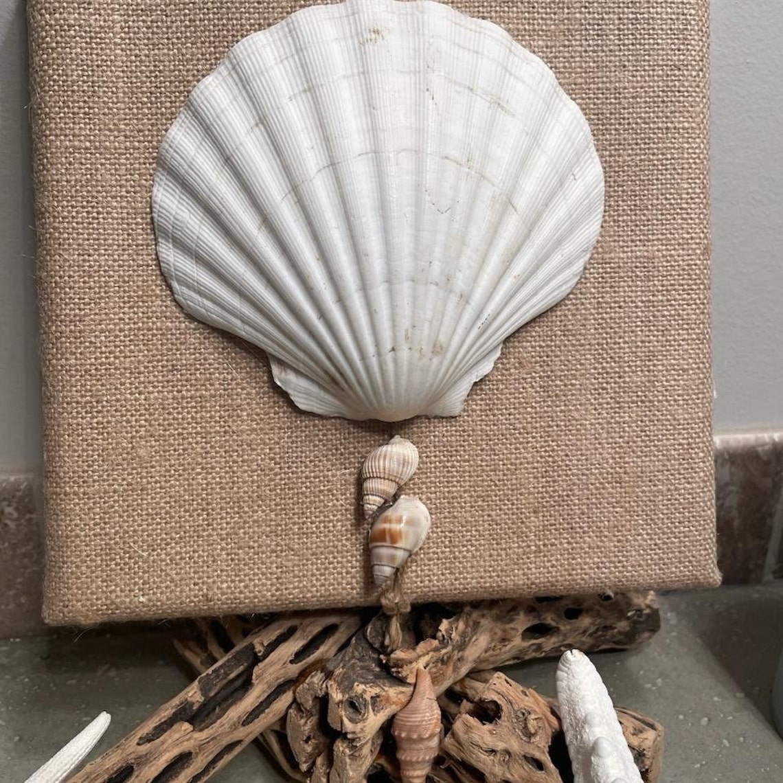 Scallop Shell on Burlap Wall Art - Nautical Wall Art - Beachy Scallop ...
