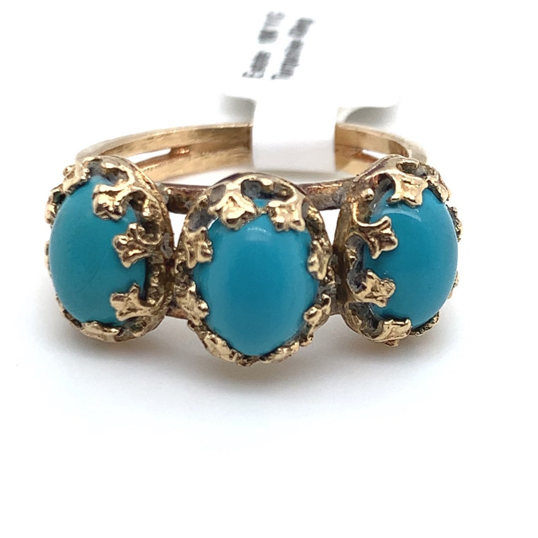 Yellow Gold and Turquoise Ring - Etsy
