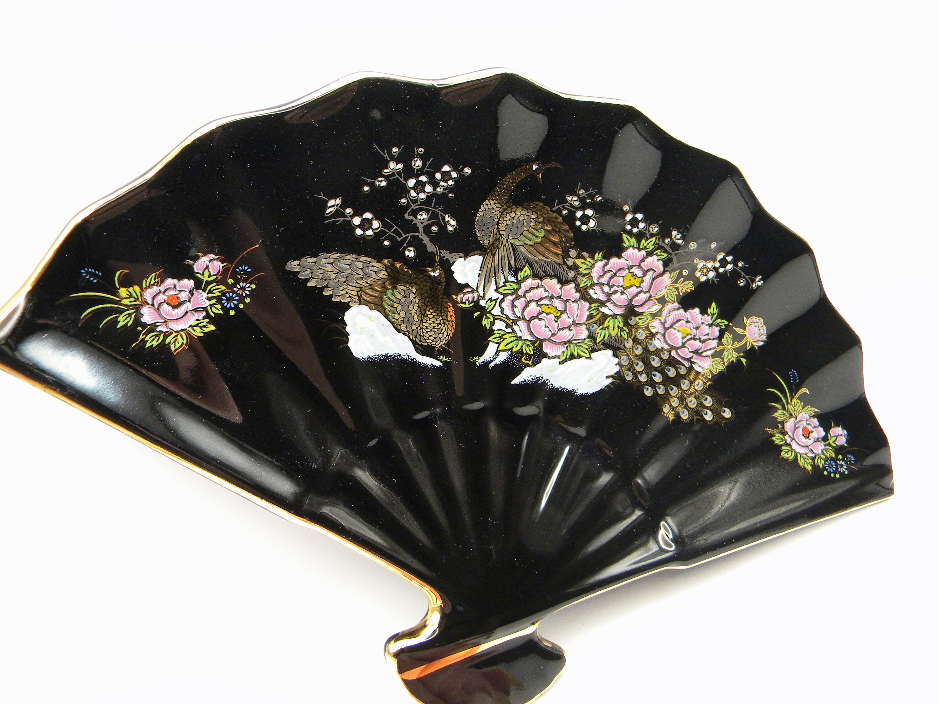 Vintage Asahi Japan Ceramic Fan Peacock Trinket Tray - Etsy