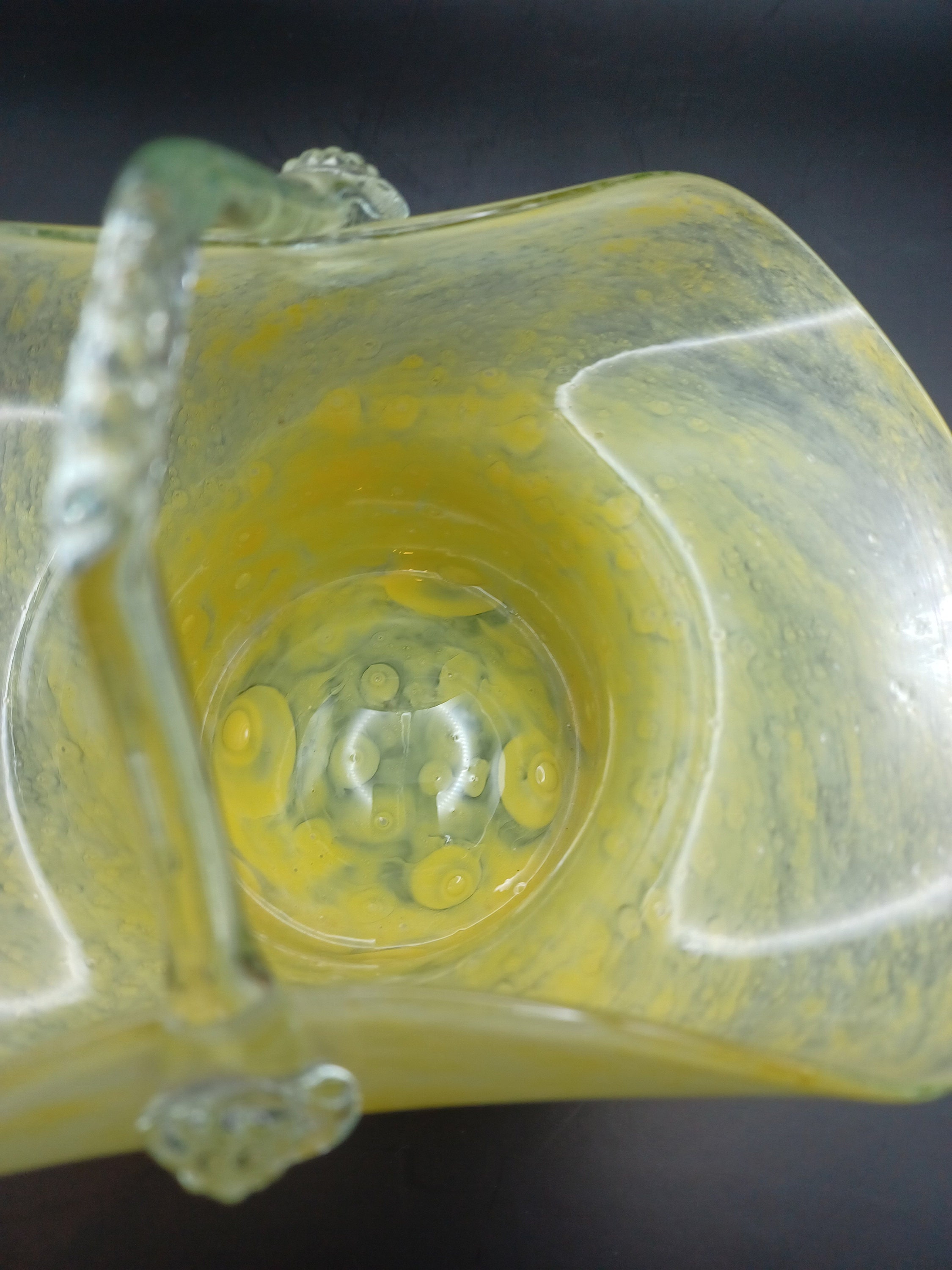 Vintage Nazeing Glass Posy Vase Yellow Mottled Glass Hand Applied Clear ...