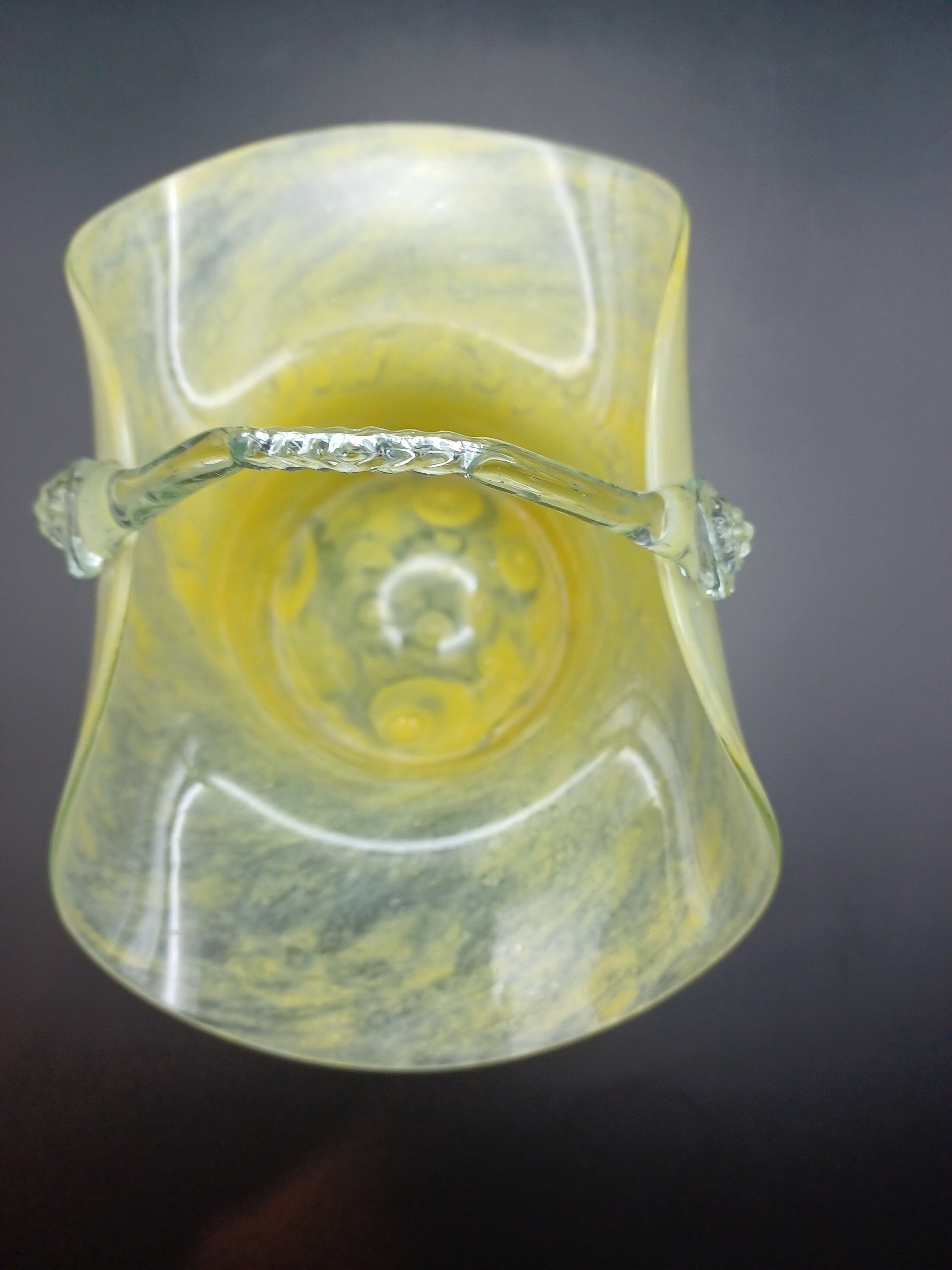 Vintage Nazeing Glass Posy Vase Yellow Mottled Glass Hand Applied Clear ...