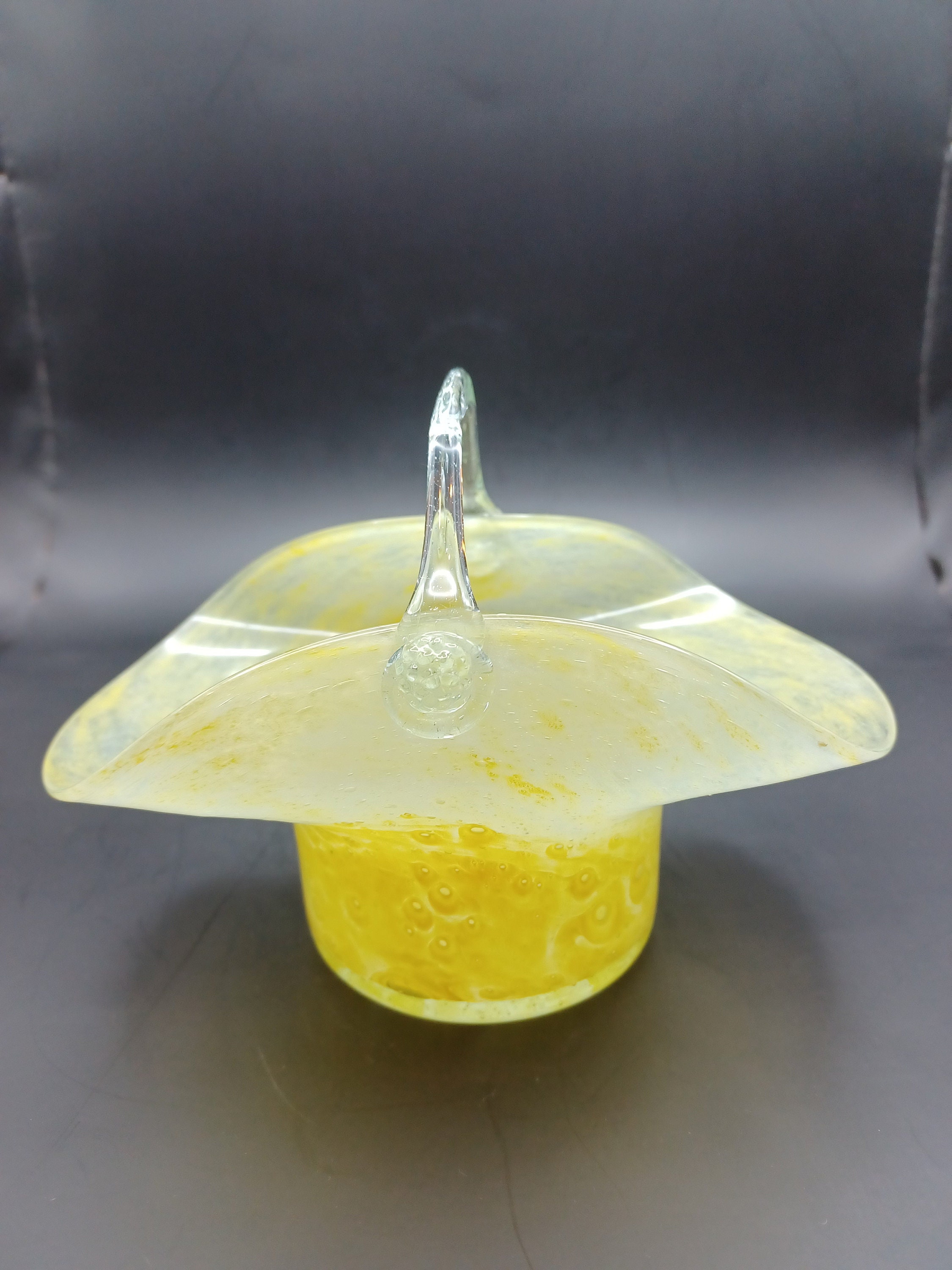 Vintage Nazeing Glass Posy Vase Yellow Mottled Glass Hand Applied Clear ...