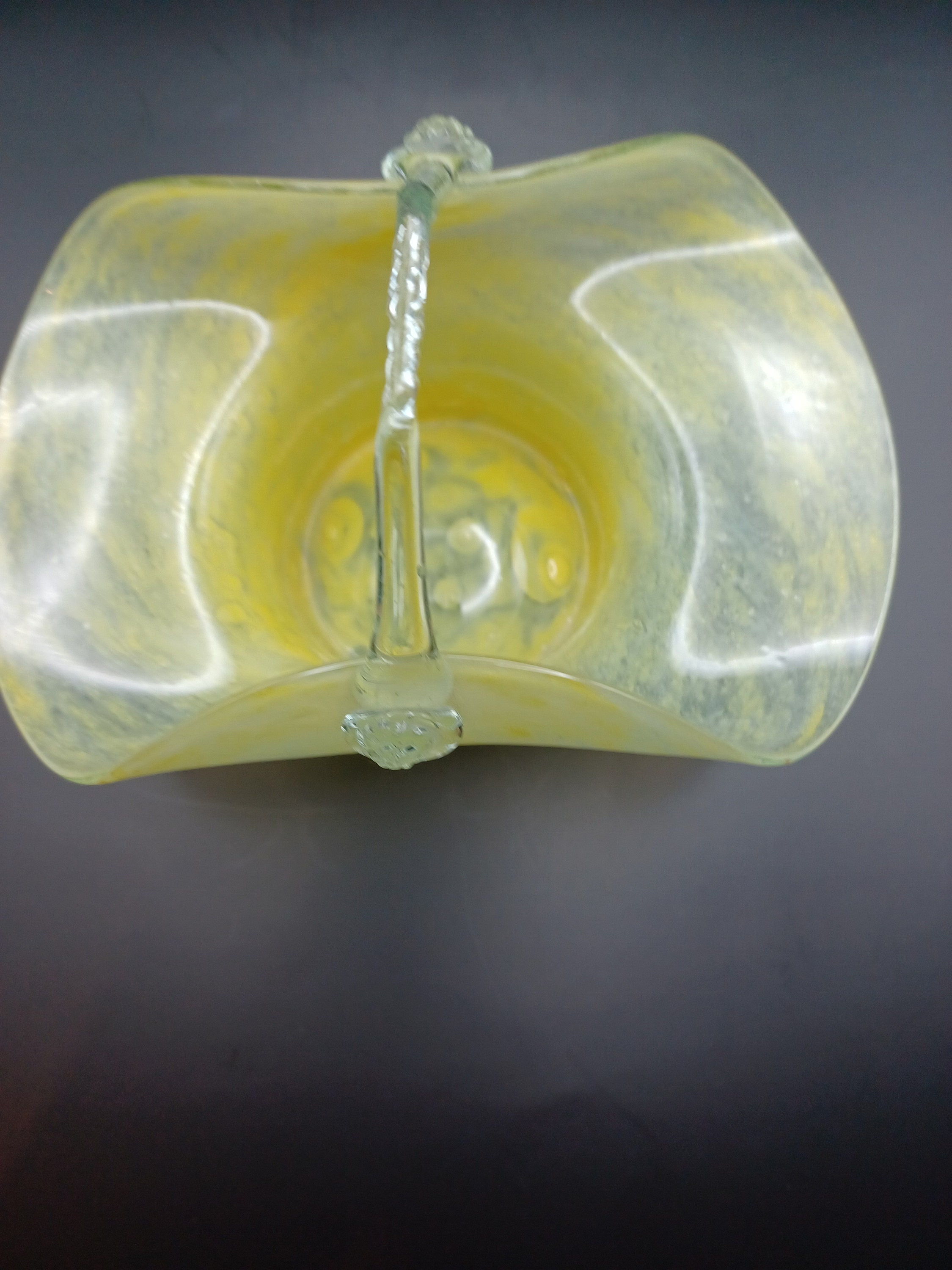 Vintage Nazeing Glass Posy Vase Yellow Mottled Glass Hand Applied Clear ...