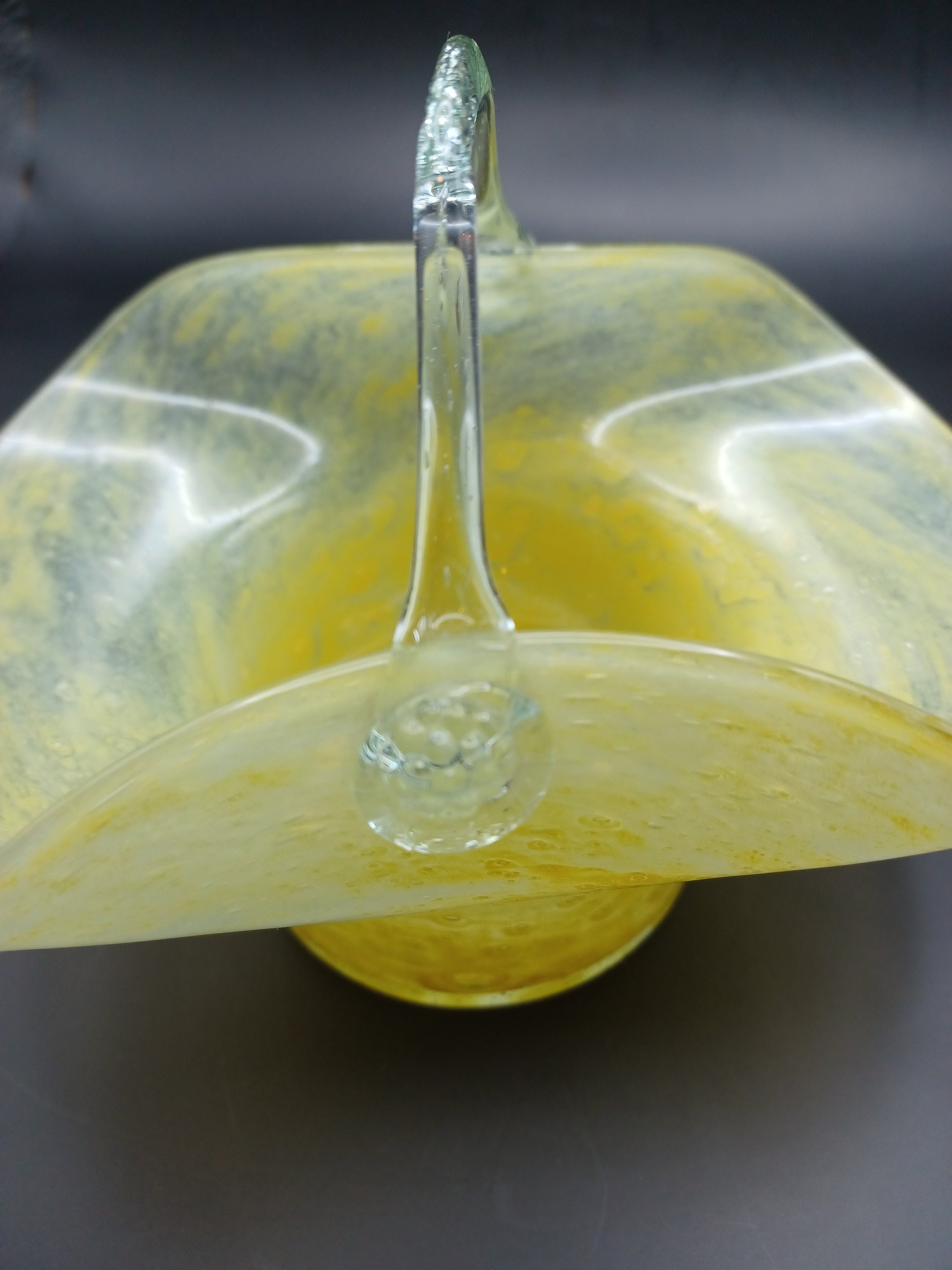 Vintage Nazeing Glass Posy Vase Yellow Mottled Glass Hand Applied Clear ...