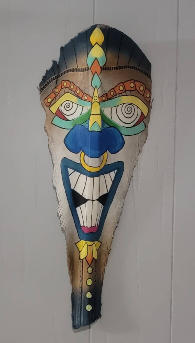 Coastal Graffiti Hand Painted Tiki Mask. Painted on Palm Tree Husk ...