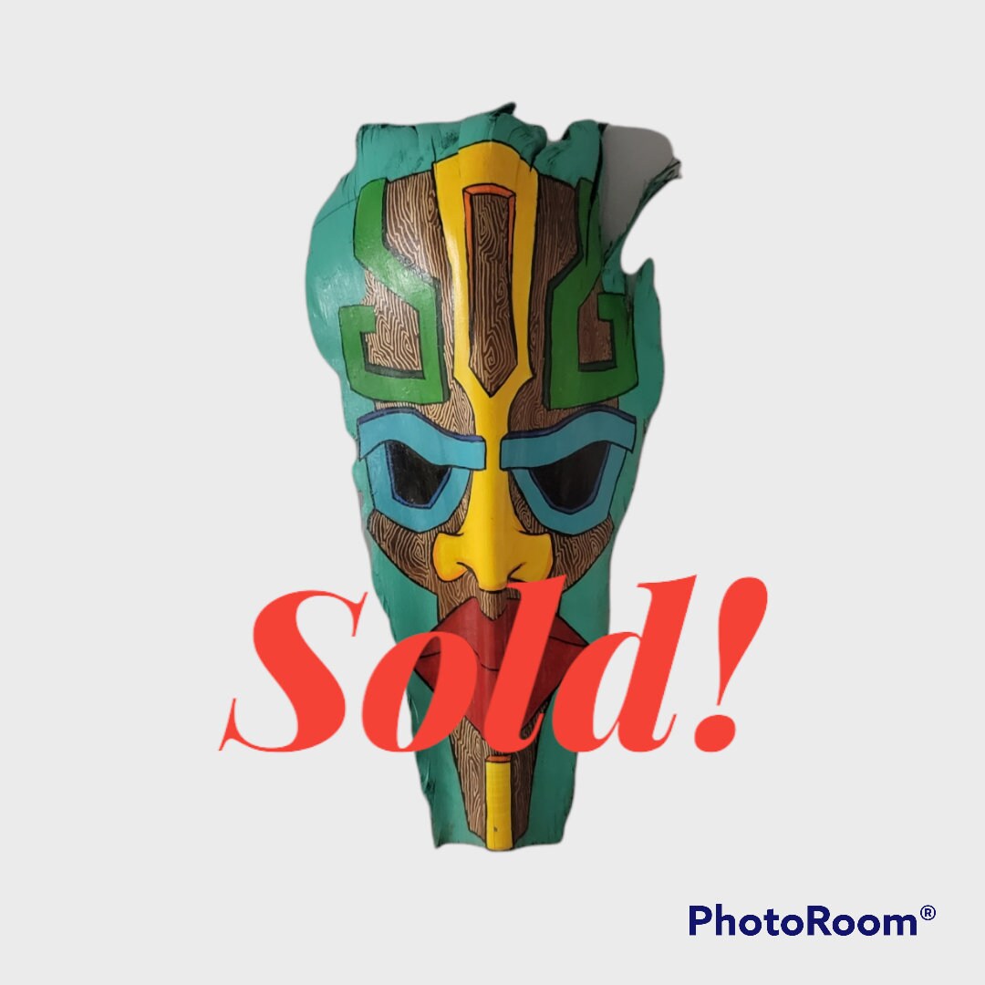 Coastal Graffiti Hand Painted Tiki Mask. Painted on Palm Tree Husk ...