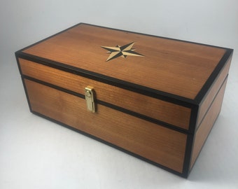 Beach Themed Nautical Jewelry Box, Vintage Solid Wood With Drawers ...