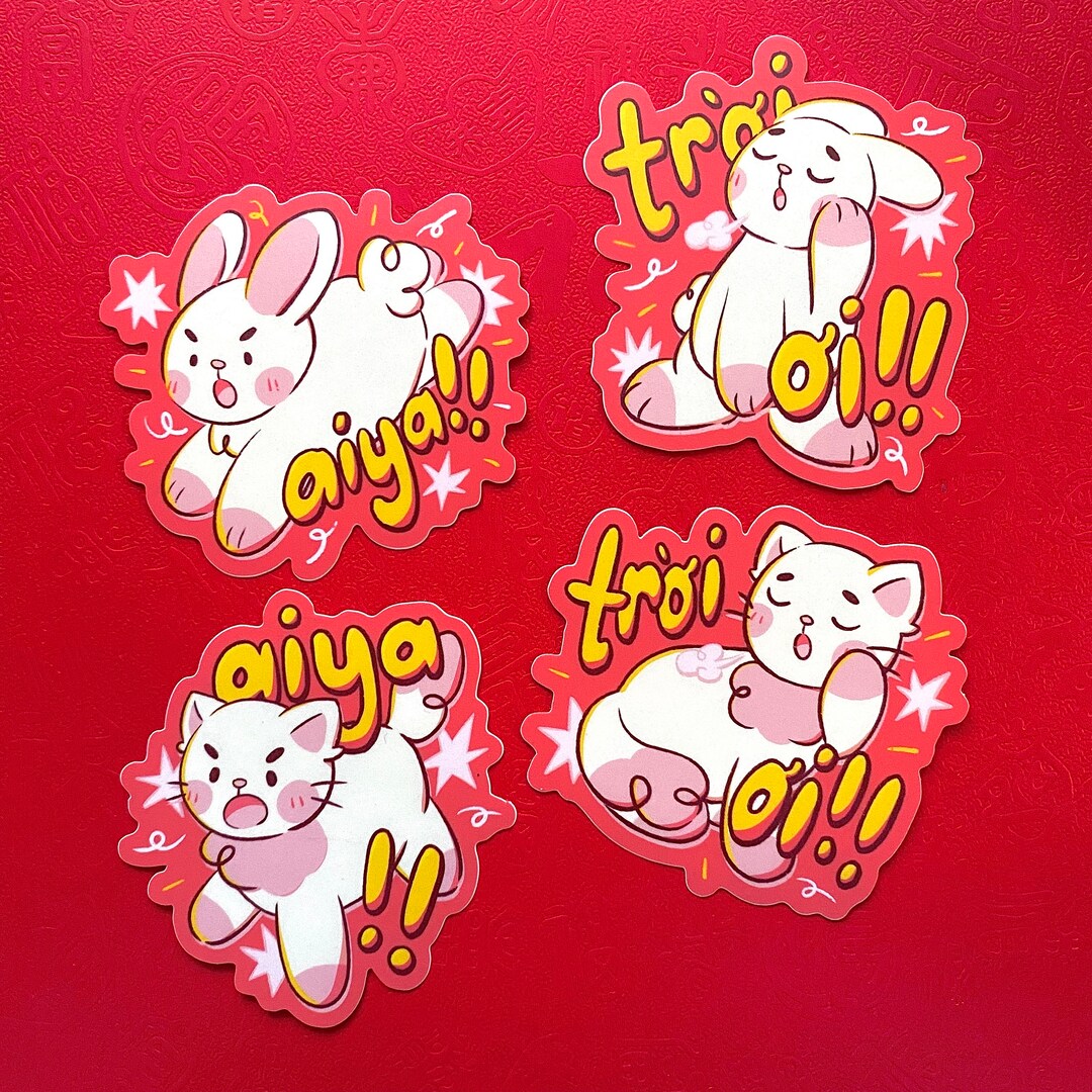 AIYA / TRỜI ƠI - Bunnies & Cats | Large Waterproof Matte Vinyl Sticker ...