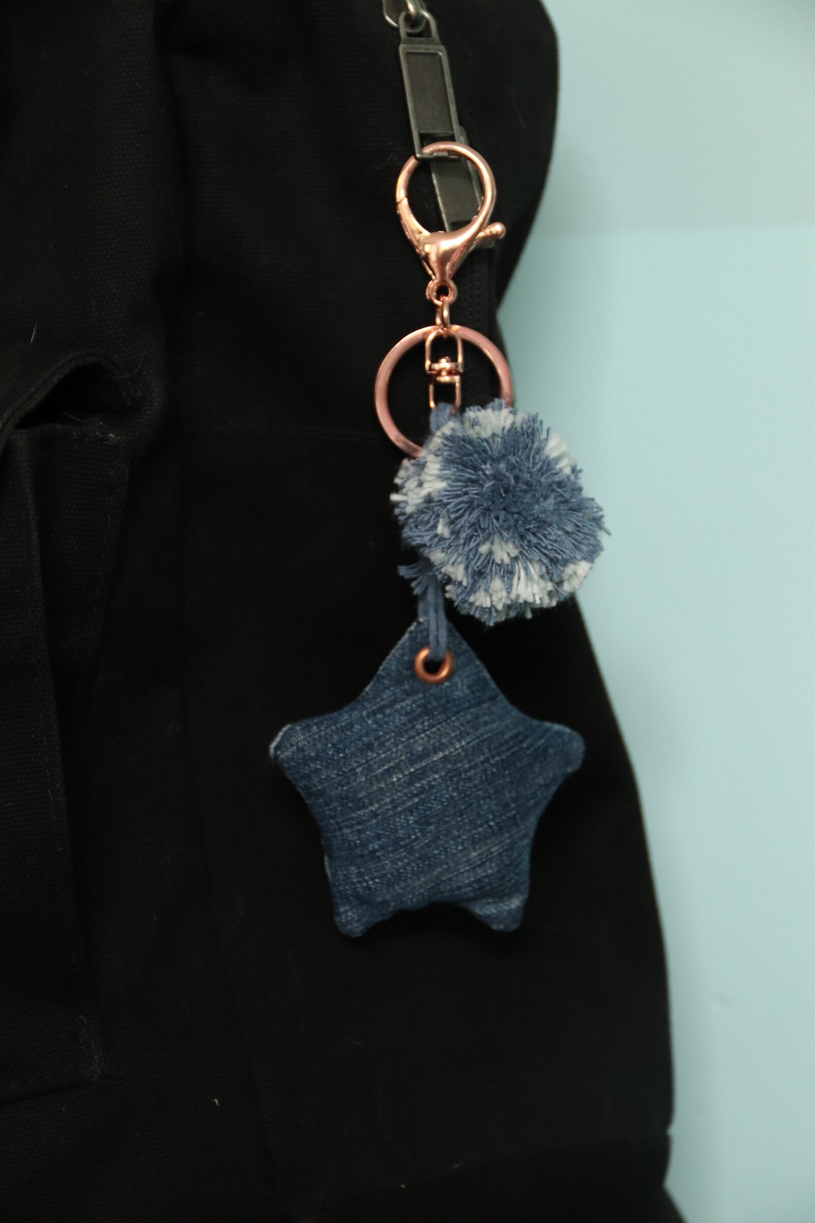 Upcycled Denim Keychain: Star With Pom Pom - Etsy