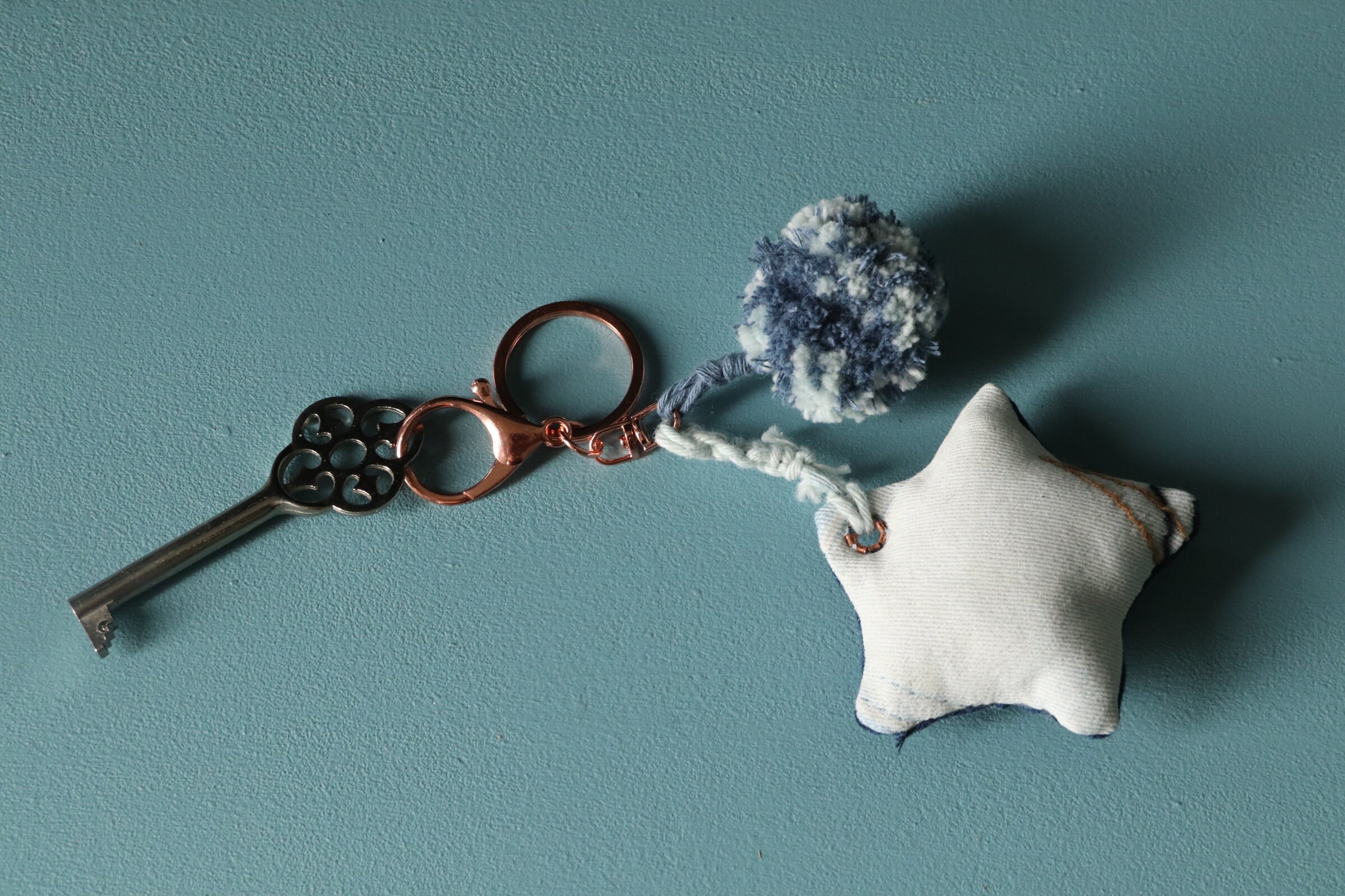 Upcycled Denim Keychain: Star With Pom Pom - Etsy