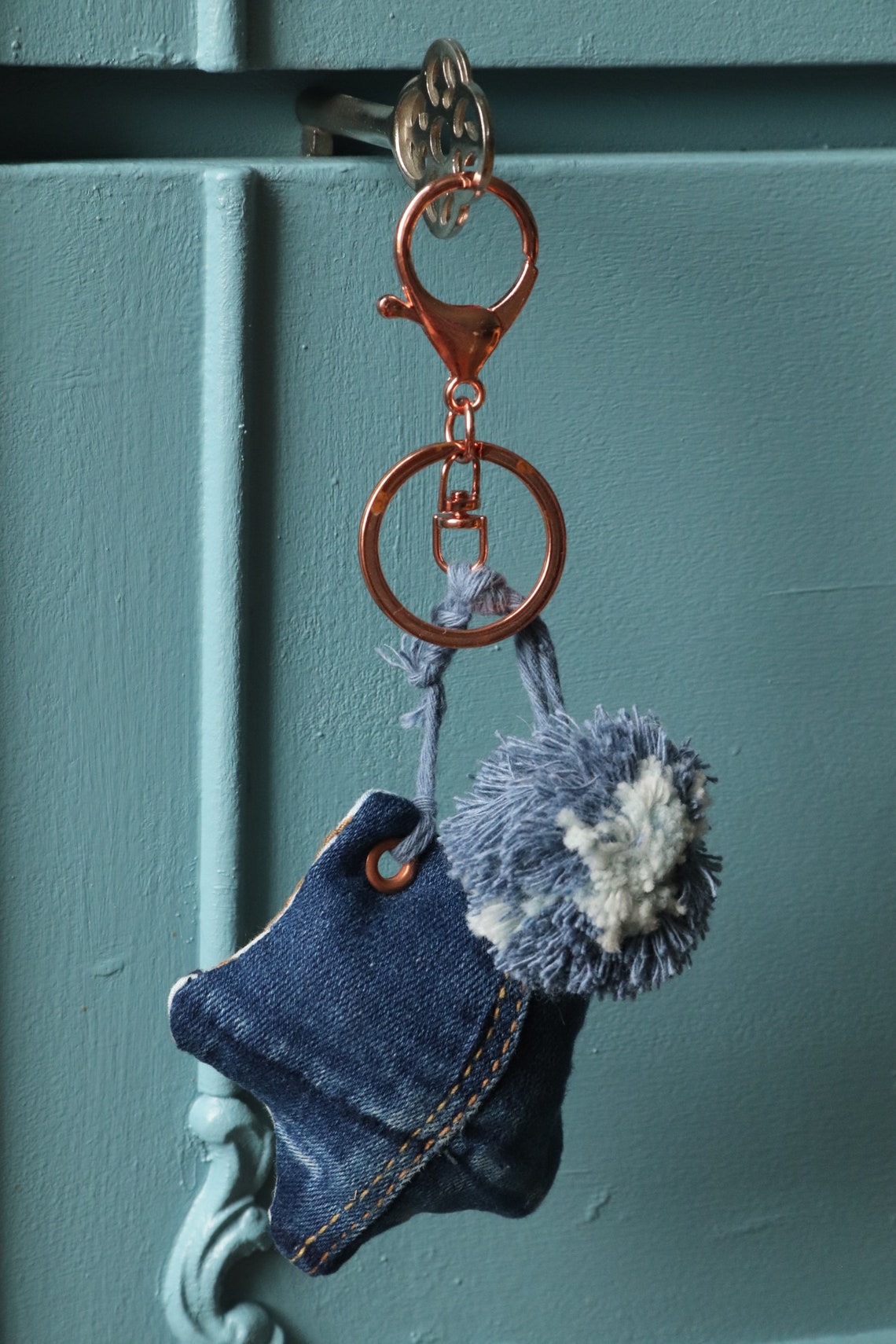Upcycled Denim Keychain: Star With Pom Pom - Etsy