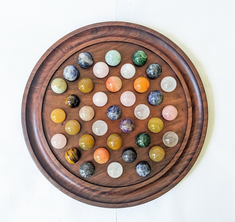 Handmade Natural Marble solitaire game Wooden Authentic Solitaire Board Game Set with 37 Natural ...