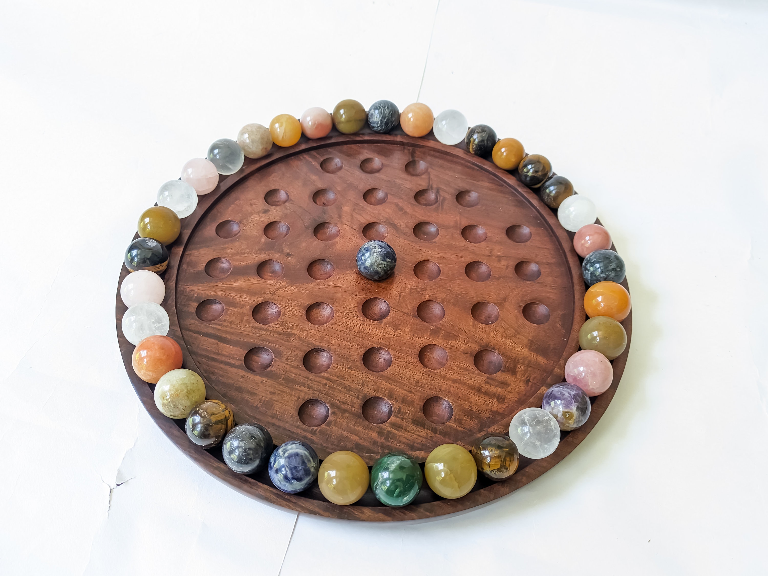 Handmade Natural Marble solitaire game Wooden Authentic Solitaire Board Game Set with 37 Natural ...