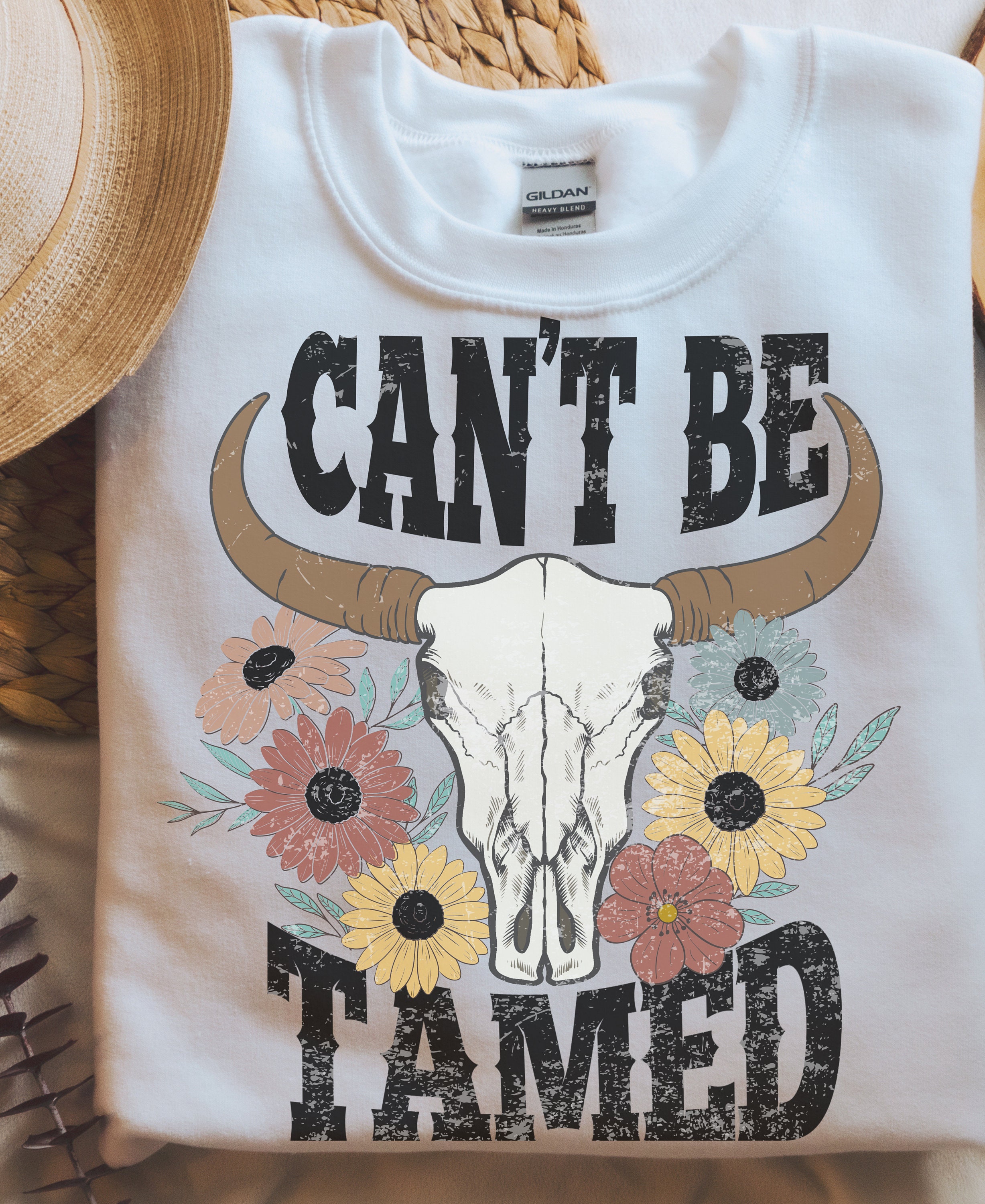 Cant Be Tamed Western Cow Skull Png Cowgirl Graphic Tee Desert Shirt